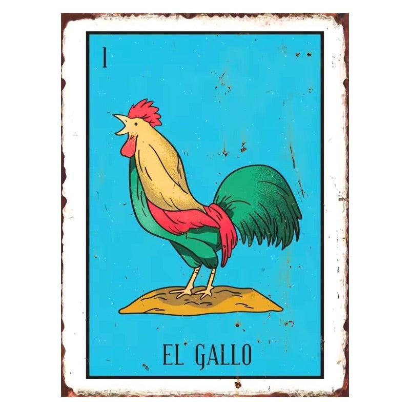 El’ Gallo Mexican Lotería Tin Art Sign – Grace Violet