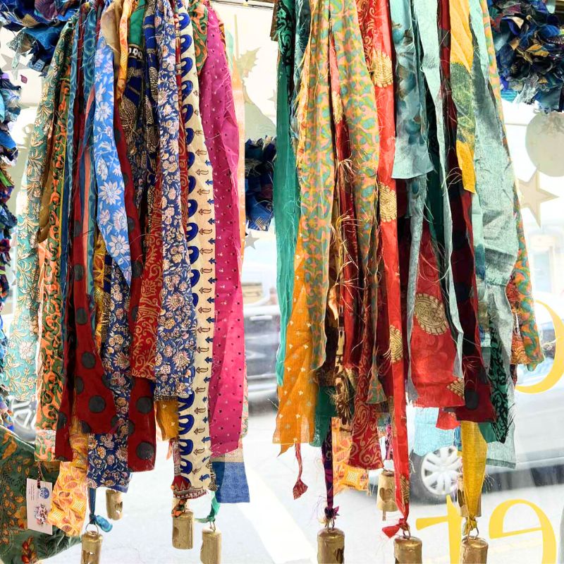 Recycled Sari Wind Chime with Brass Bells – Grace Violet