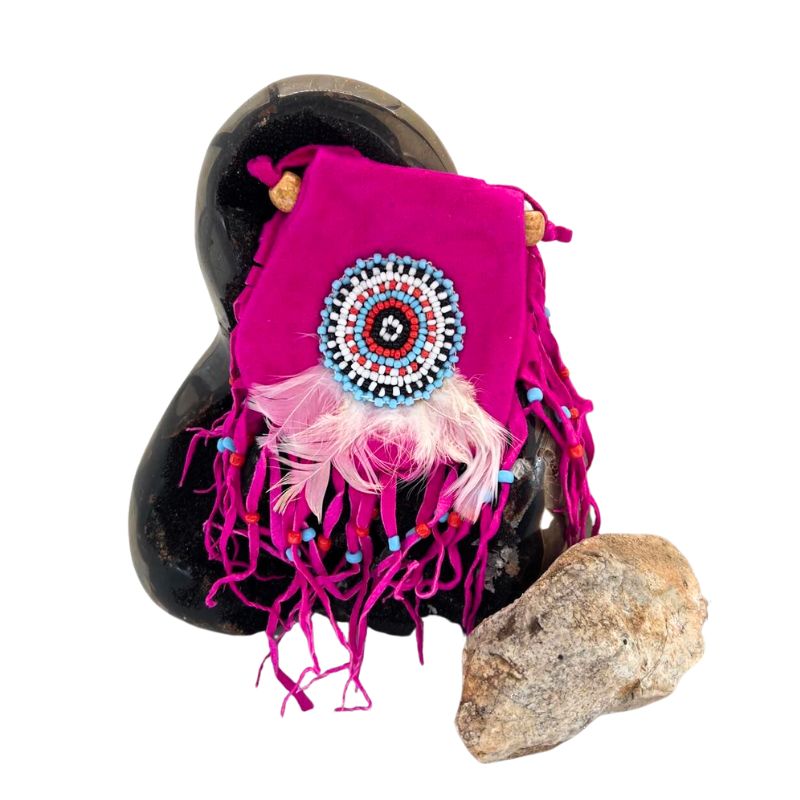 Amulet Pouch with Bead & Feather Motif – Grace Violet